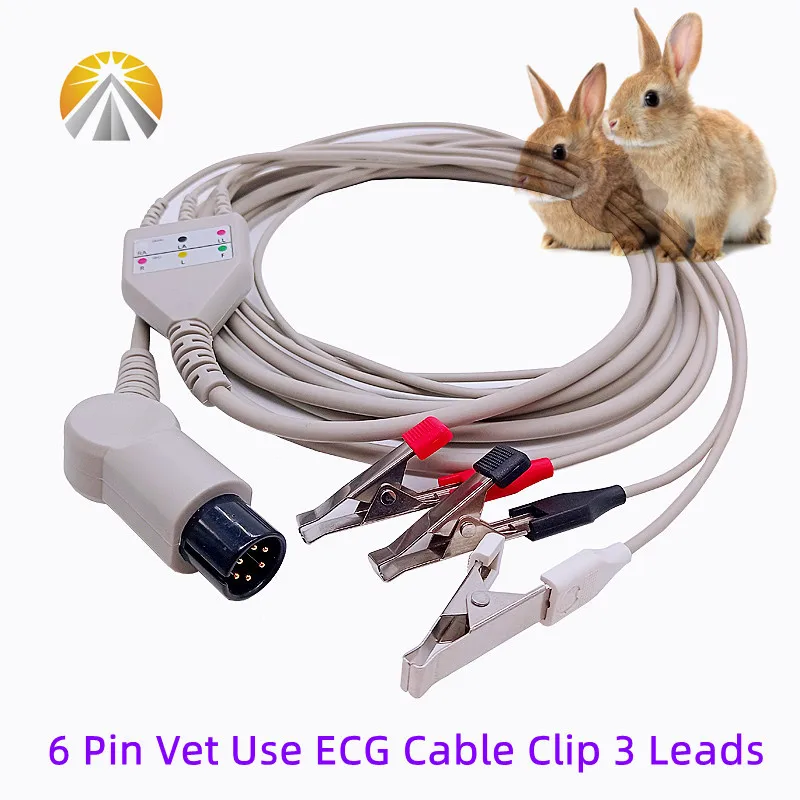 Generic-Round-6-Pin-Vet-ECG-Cable-One-Piece-3-Lead-Wires-Veterinary ...