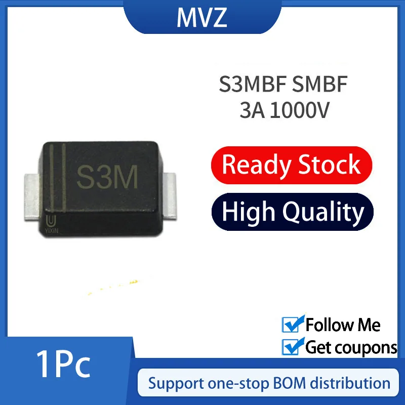 50pcs Smd Rectifier Diode S3mbf S2m S3m Sk34 Sk36 S3g Sk54 3a 50v 100v 200v 400v 600v 800v 1000v ...