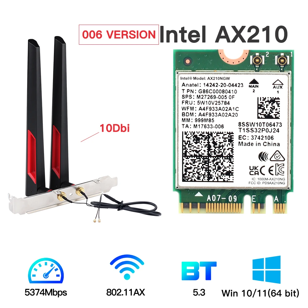 Tri Band 5374Mbps Wifi 6E Intel AX210 M.2 Wifi Drahtlose Karte Bluetooth 5,3 802,11 ac/ax ...