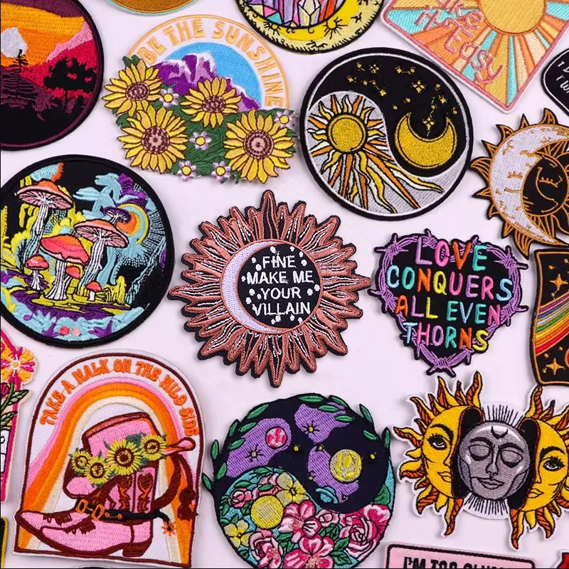 Sun-Moon-Flower-Patch-Iron-On-Patches-On-Clothes-Cartoon-Embroidered ...