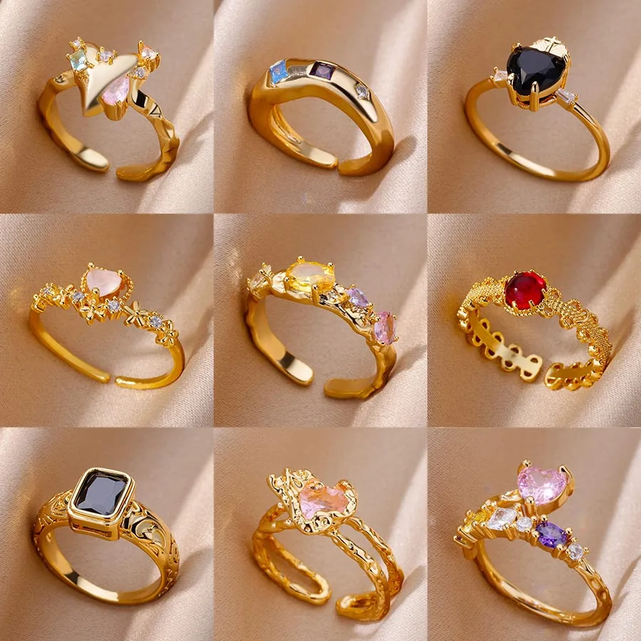 Irregular-Zircon-Heart-Rings-for-Women-Men-Trendy-Gold-Color-Stainless ...