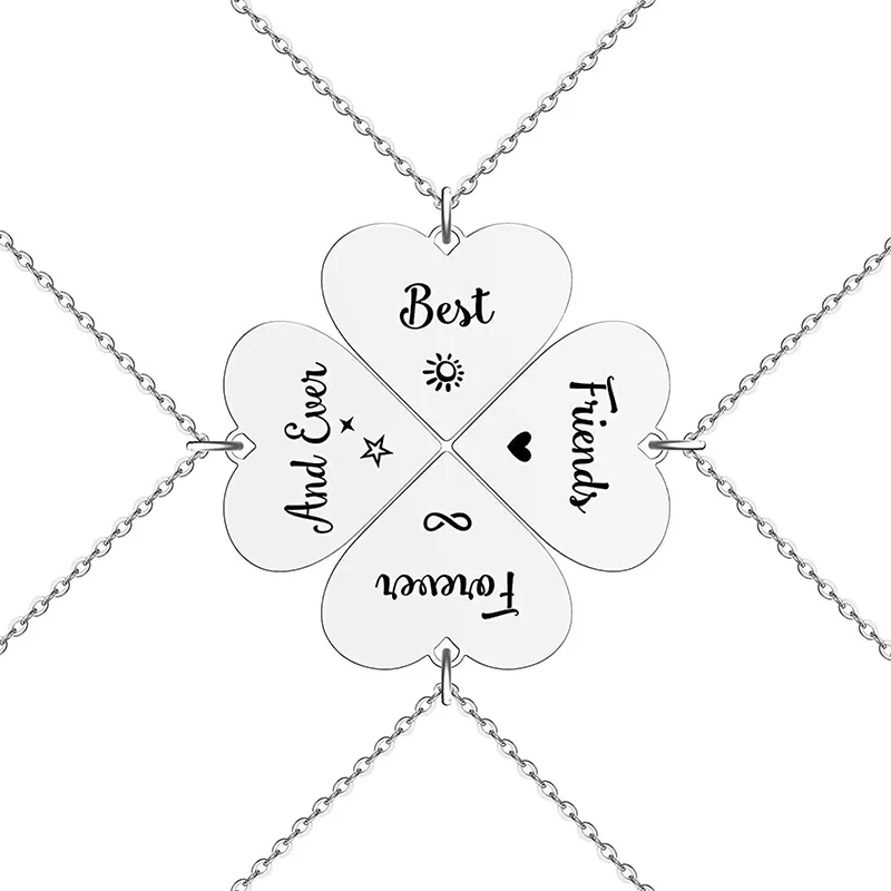 4 Pcs/set Heart Puzzle Four Leaf Clover Pendant Necklace Stainless ...