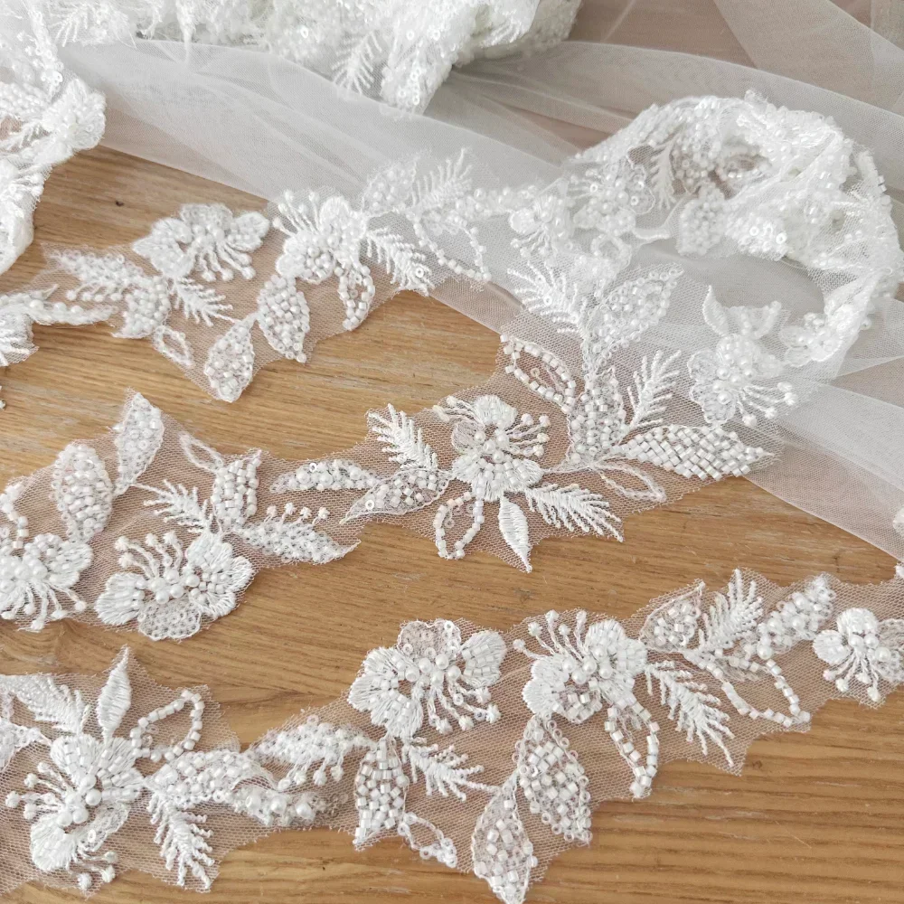 3-5-10Yards Superior Quality White Sewn Bead Lace Lace Head Veil ...