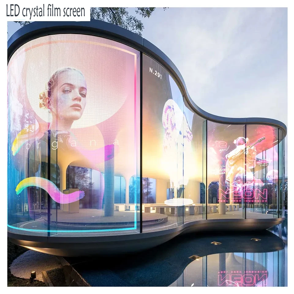 LED Transparent Film Display Screen Indoor RGB Crystal Film Screen Ultra-Thin Flexible Bending ...