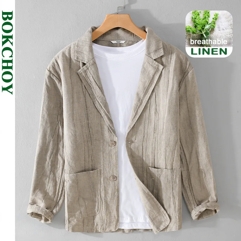 2024-Spring-New-Simple-Casual-Linen-Jackets-for-Men-Clothing-Loose ...