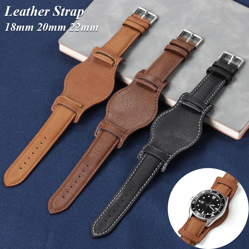 Genuine Leather Watch Strap with Mat 18mm 20mm 22mm Cowhide Strap ...