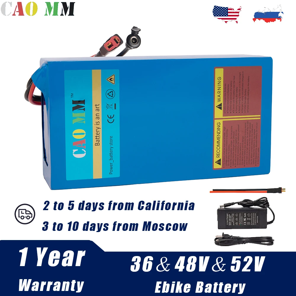 CaoMM 36V 48V 52V Electric Bike Lithium Battery Pack 8 10 20Ah Li ion ...
