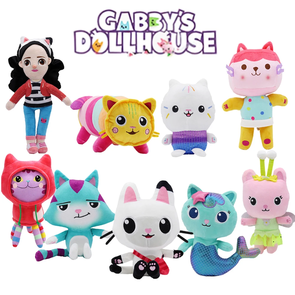 Tüm peluş Set Gabbys Dollhouse peluş oyuncak Mermaid kedi Gabbys bebek ...