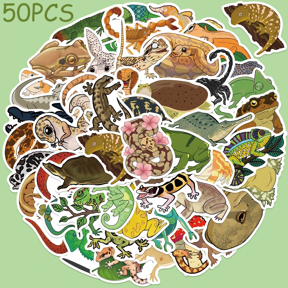 50pcs-Cartoon-Cute-Reptiles-Snake-Frog-Lizard-Stickers-Decals-For-Phone ...