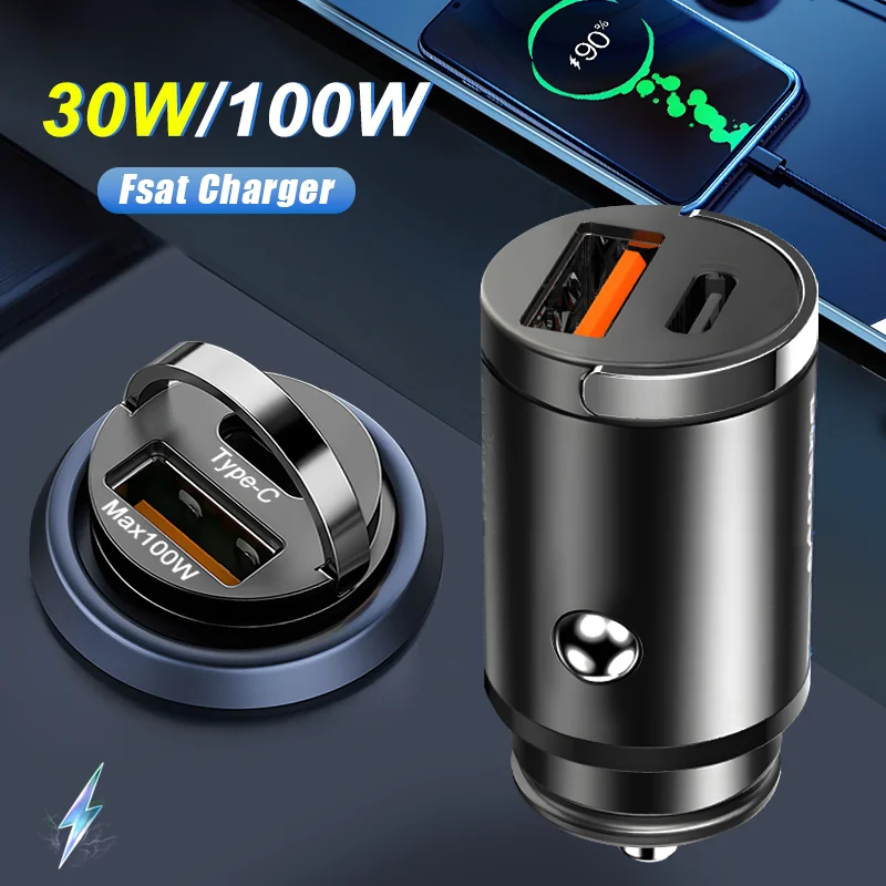Mini-100W-USB-Car-Charger-Dual-Ports-Pull-Ring-Fast-Charge-Type-C-PD ...