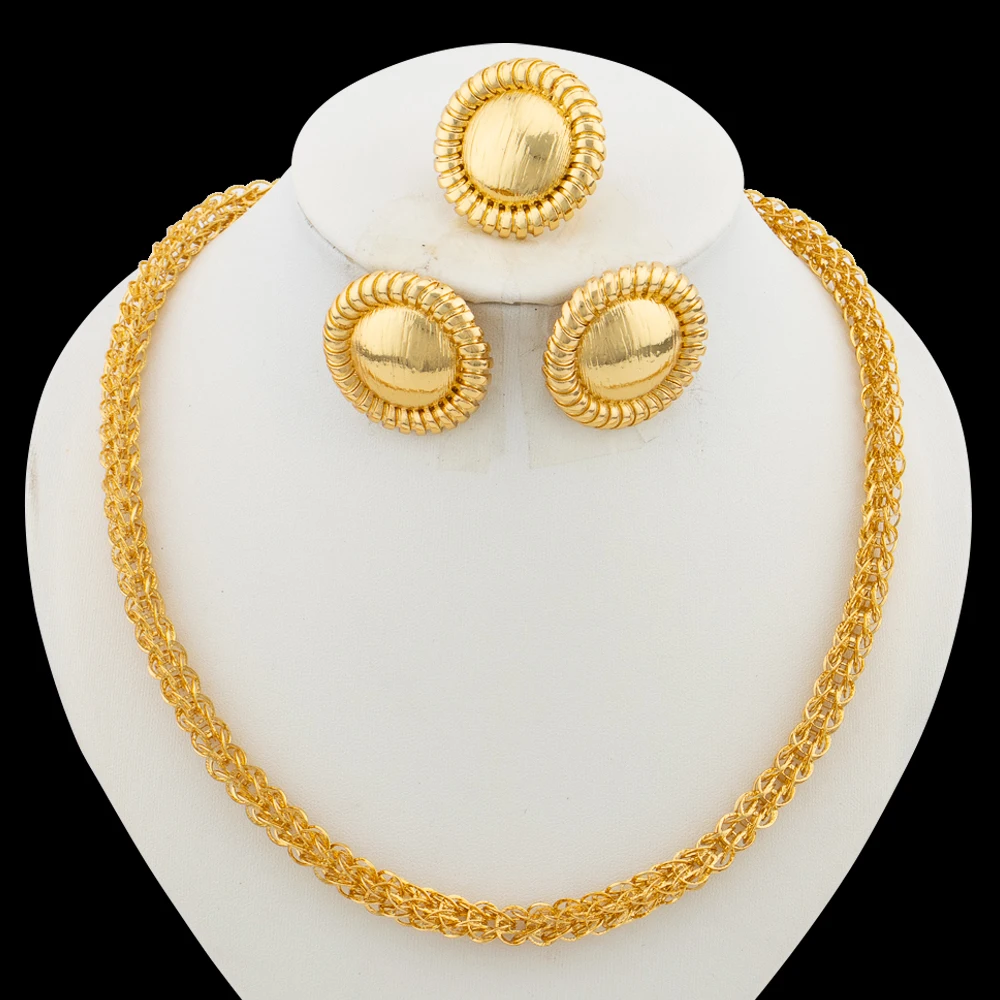 Earrings-and-Ring-Jewelry-Set-for-Women-18k-Gold-Color-Chain-Necklace ...