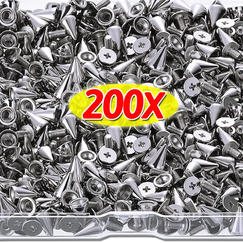 10-200PCS-Punk-Rivet-Screw-Back-Studs-and-Spikes-Kit-Silver-Cone-Stud ...