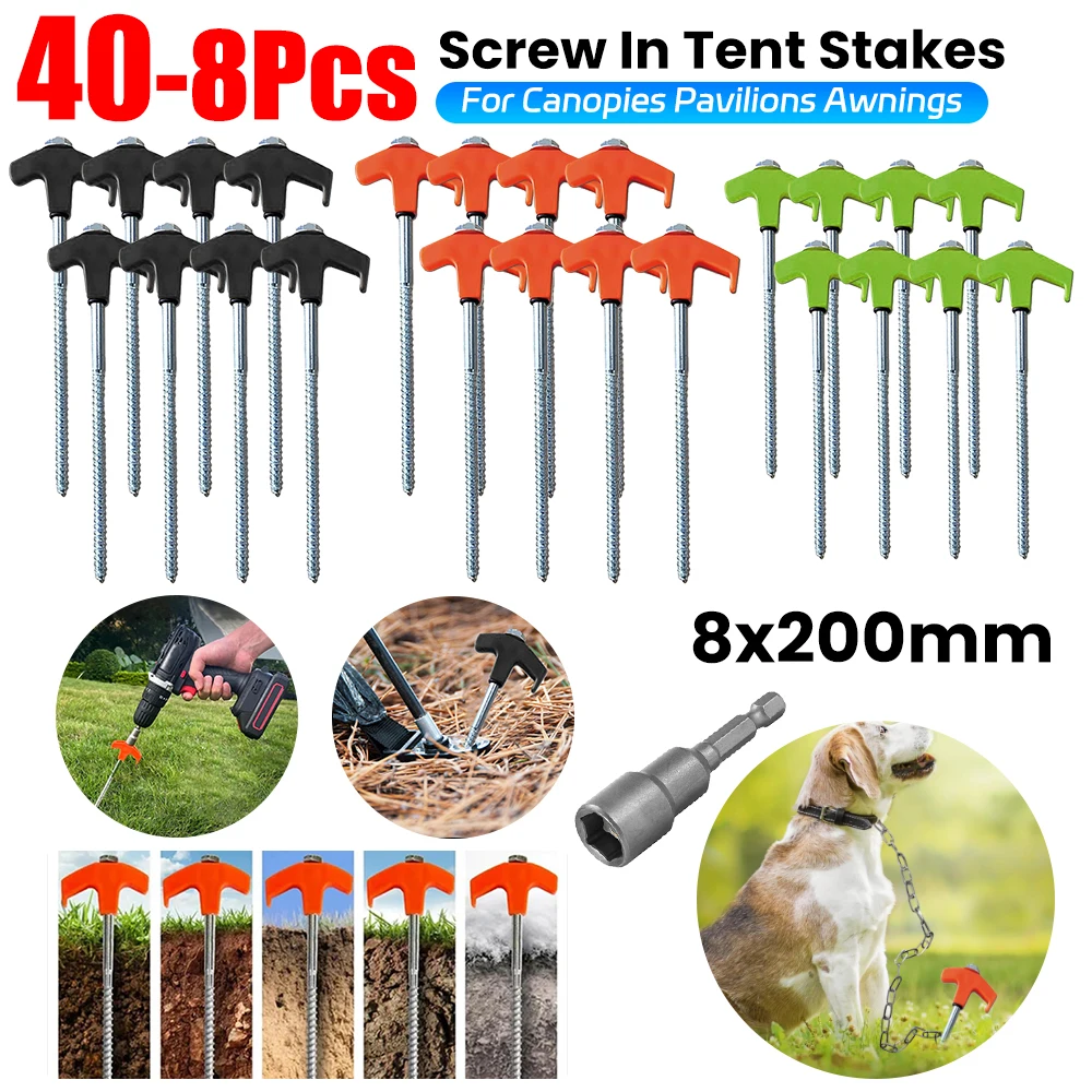 8-24Pcs-Heavy-Duty-Spiral-Screw-with-Hex-Socket-Stakes-Ground-Anchors ...
