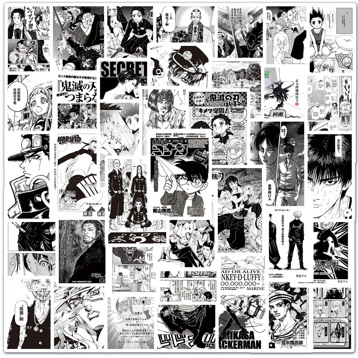 50pcs-Black-and-White-Anime-Poster-Sticker-Pack-Waterproof-Phone-Case ...