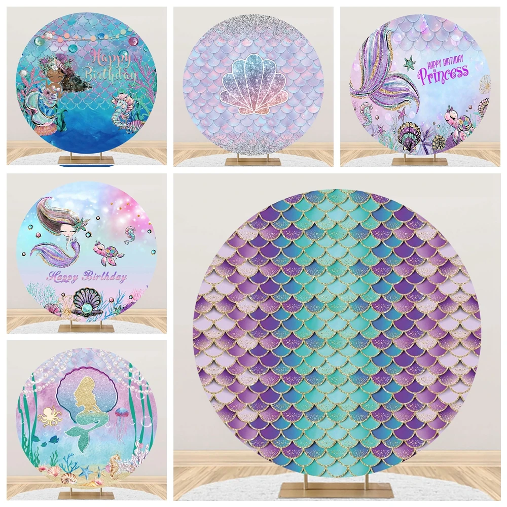 Mermaid Round Backdrop Cover Glitter Scale Fish Tail Under The Sea ...