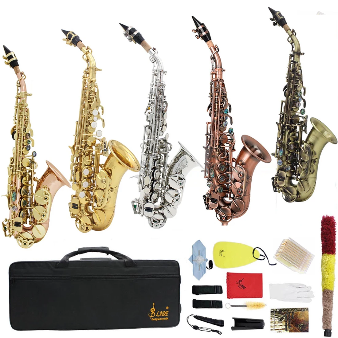 SLADE-Soprano-Saxophone-Bb-Brass-Body-Carved-Keys-White-Shell-Keys ...