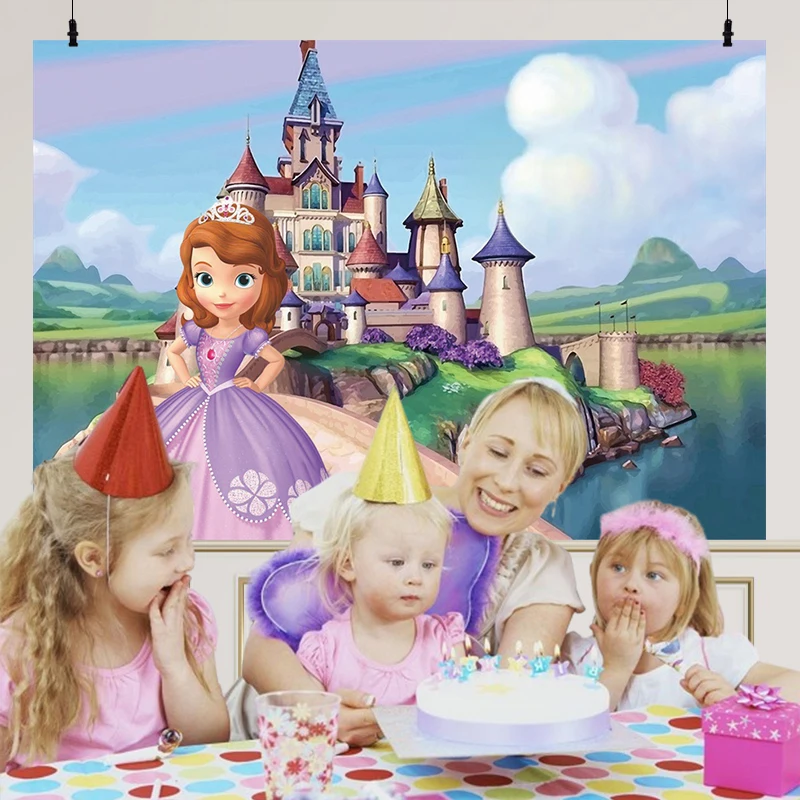 Disney Princess Sofia Birthday Backdrop The First Party Decorations Banner for Kids Baby Girl Castle Background Photo Props AliExpress