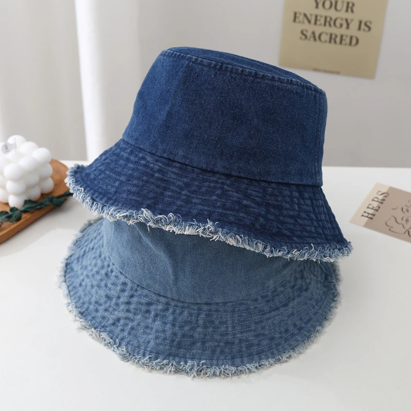 Unisex Tassel Washed Denim Bucket Hats For Women Men Vintage Foldable ...
