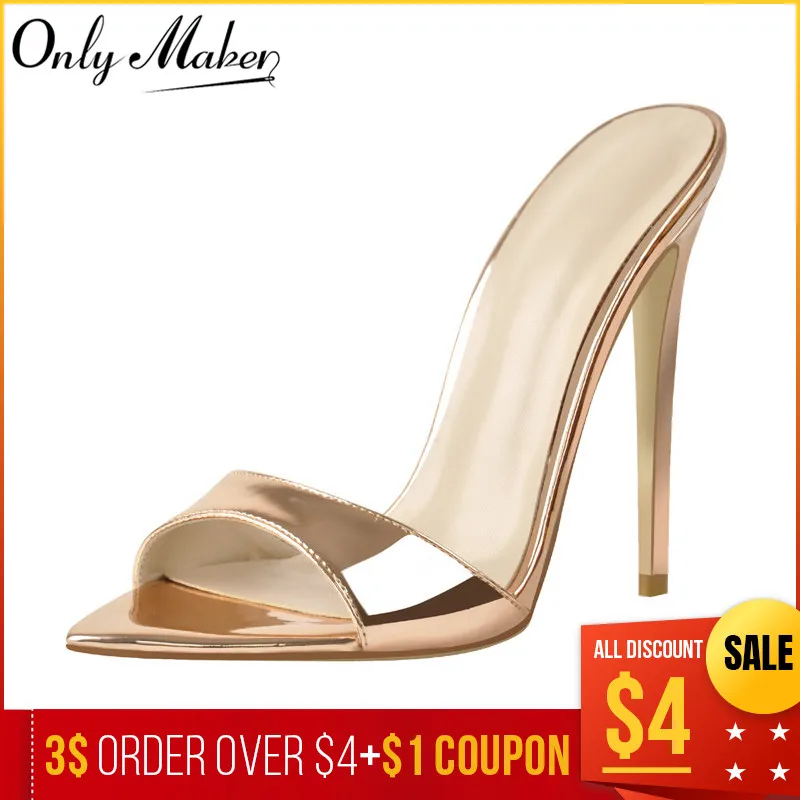 Onlymaker Mules dorados con punta abierta para mujer, sandalias altas ...