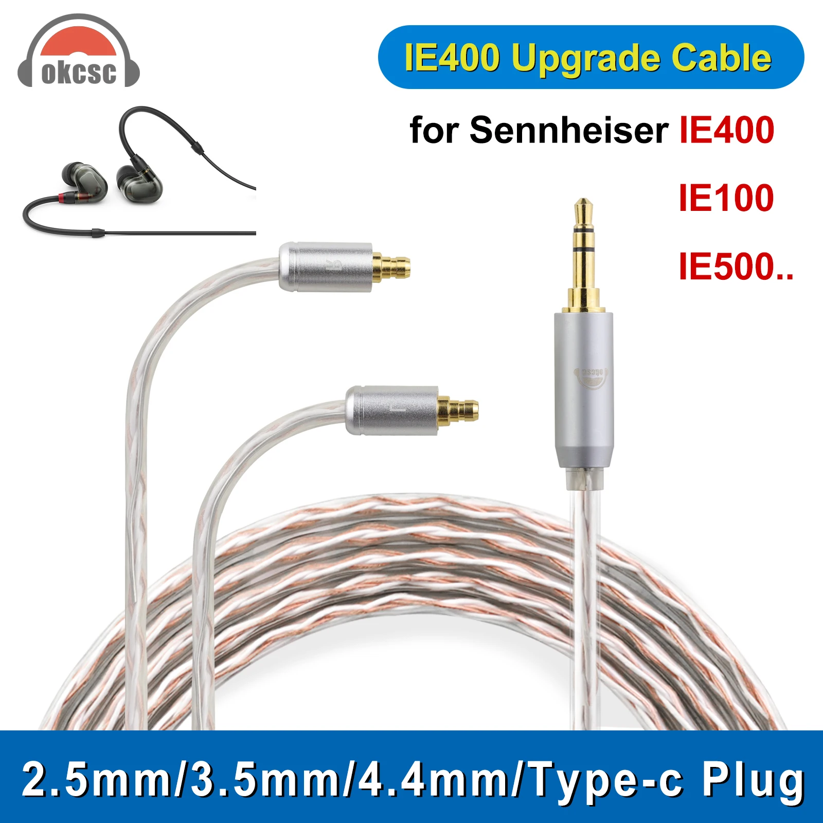 כבל אוזניות מאוזן okcsc עבור sennheiser ie100 ie400 ie400 2.5 מ "מ/3.5 ...