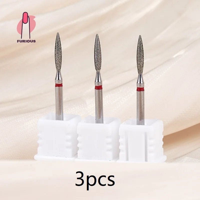 3Pcs Cuticle Nail Drill Bit 3/32" Diamond Flame Russian Pro Nail Buffer ...
