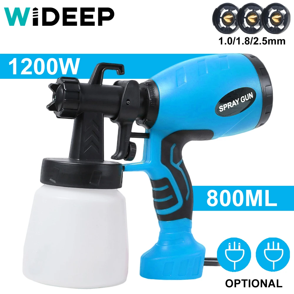 전기 스프레이건 고출력 HVLP 페인트 분무기, 자동 가구 스틸 코팅 에어 브러시, 구리 깍지, 1.0mm, 1.8mm, 2.5mm, 220V, 1200W