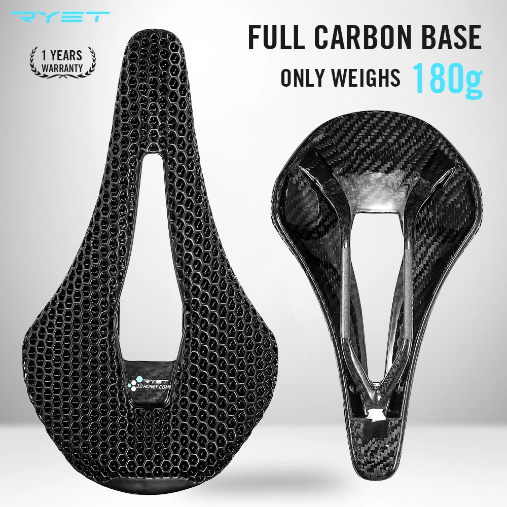 RYET 3D Printed Saddle Ultralight Full Carbon 180g Bicycle Seat Road MTB Mountain Gravel Seating ...