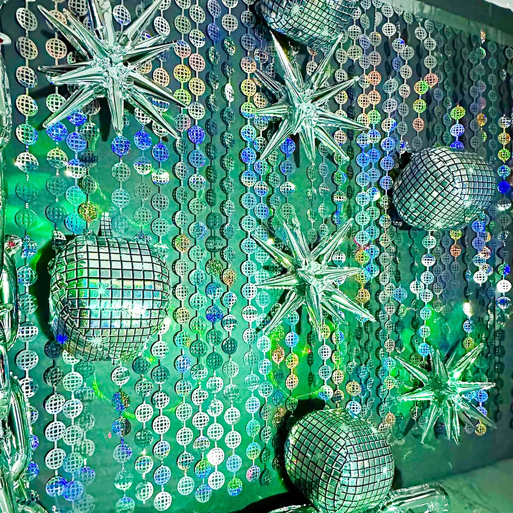 Silver Disco Party Decor Disco Ball Balloon Fringe Curtains Backdrop 4D ...