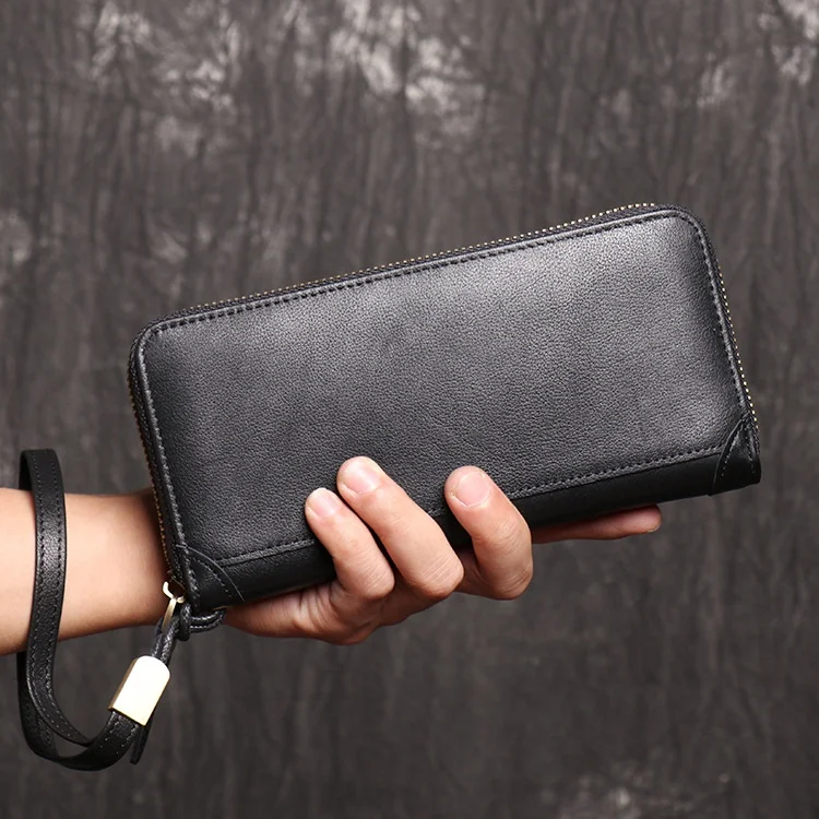 New in Cowhide Genuine Leather Men's Zipper Long Wallet Purse Business ...