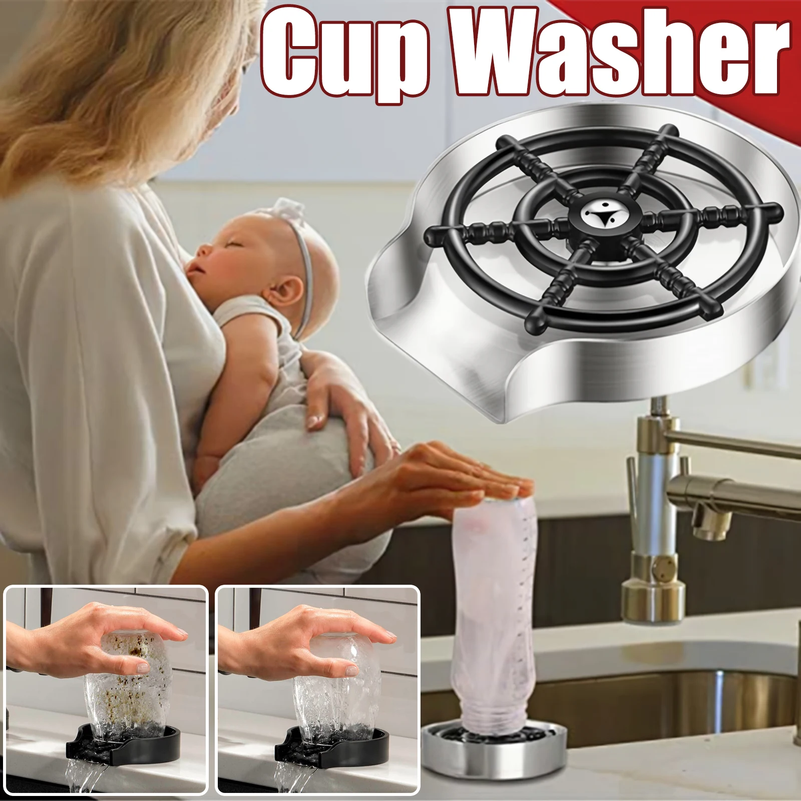 Automatic Cup Washer High Pressure Kitchen Glass Rinser Bar Bottle ...