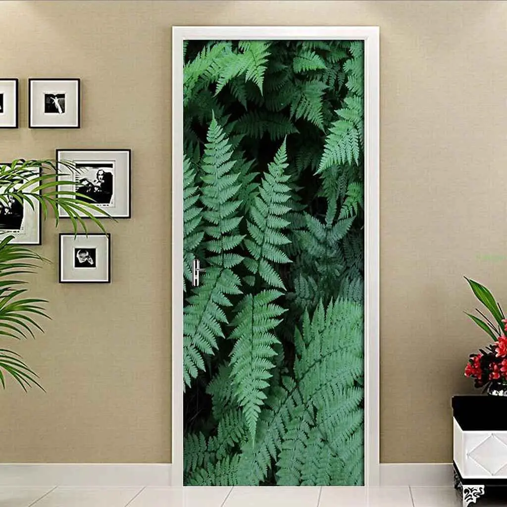 Green-Leaves-Door-Sticker-Tropical-Palm-Leaf-Door-Decal-Removable ...