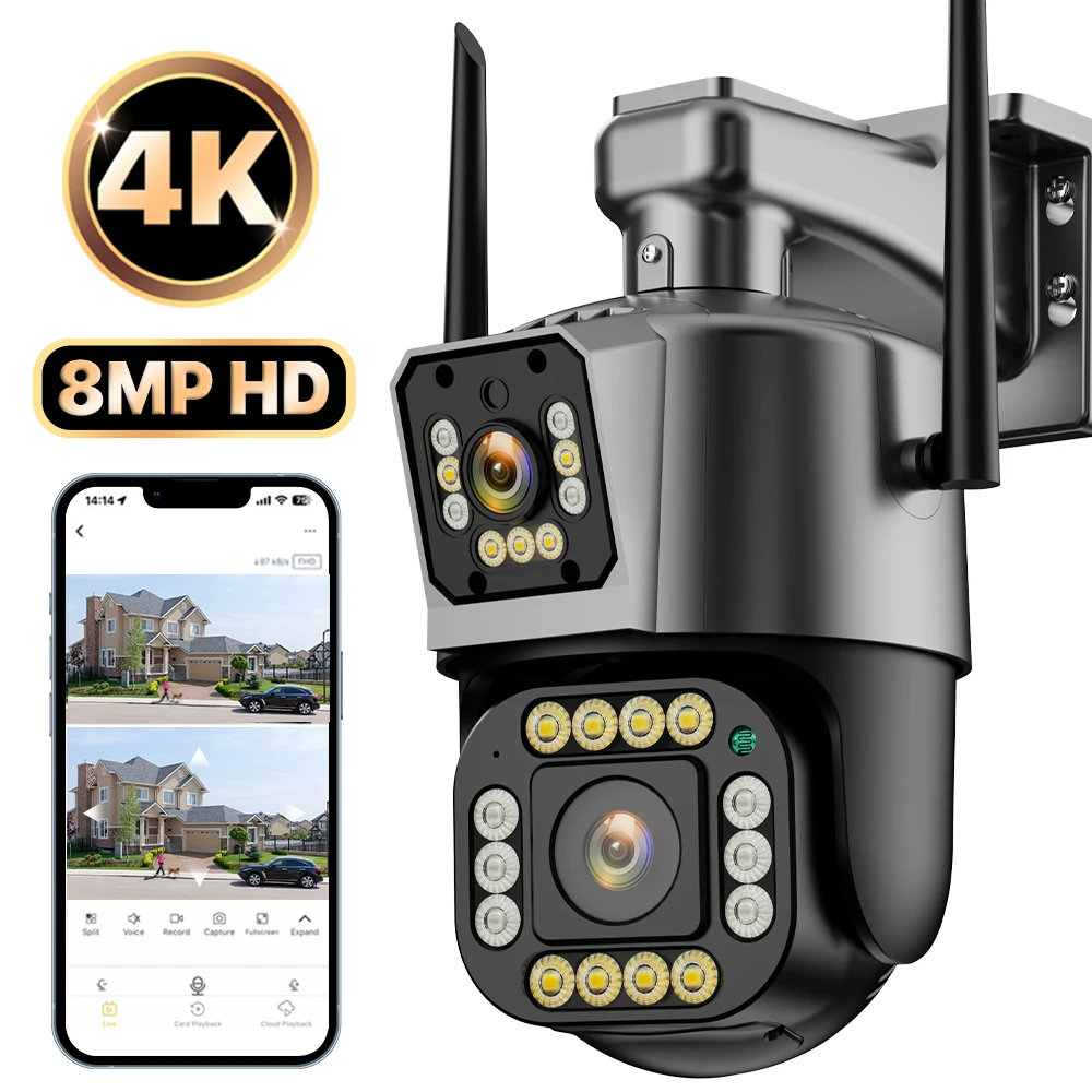 PTZ-IP-Camera-4K-8MP-HD-Outdoor-Two-Lens-Dual-Screen-Wifi-Surveillance ...
