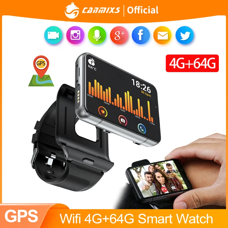 CanMixs 남성용 듀얼 카메라 스마트 워치, 안드로이드 9.0 SIM 카드, 심박수 모니터링, GPS 와이파이, 4G 64G 스마트 워치, S999|스마트 시계 ...