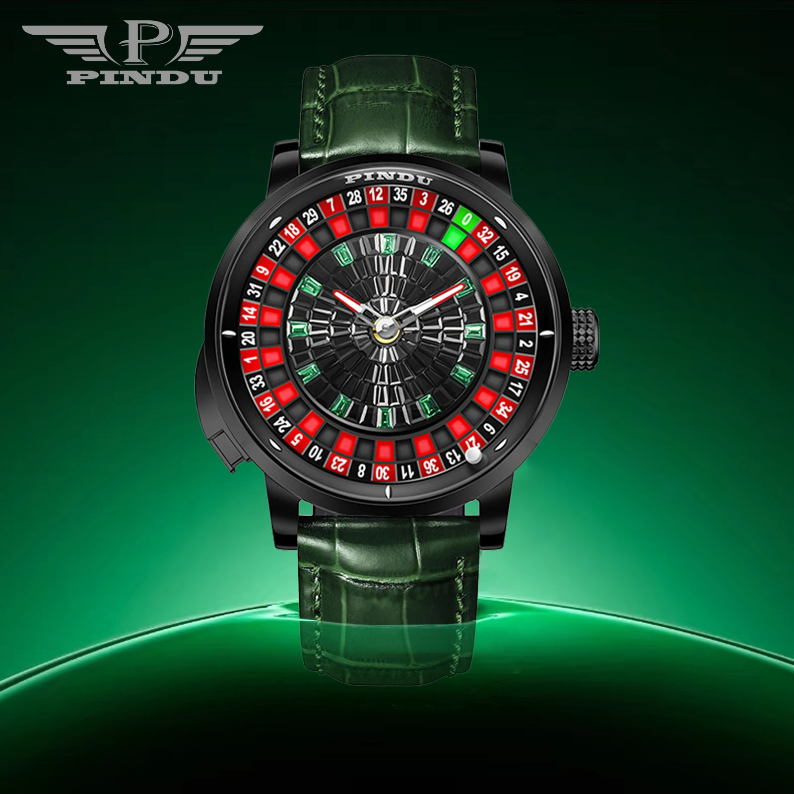 PINDU Design 2025 nuevo botón giratorio carcasa negra reloj mecánico ...