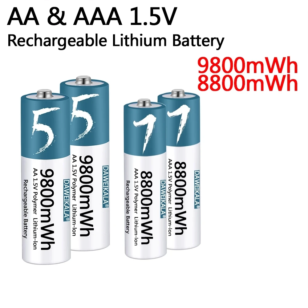 Daweikala High Capacity AA/AAA 1.5V Polymer Li-ion Battery Rechargeable ...