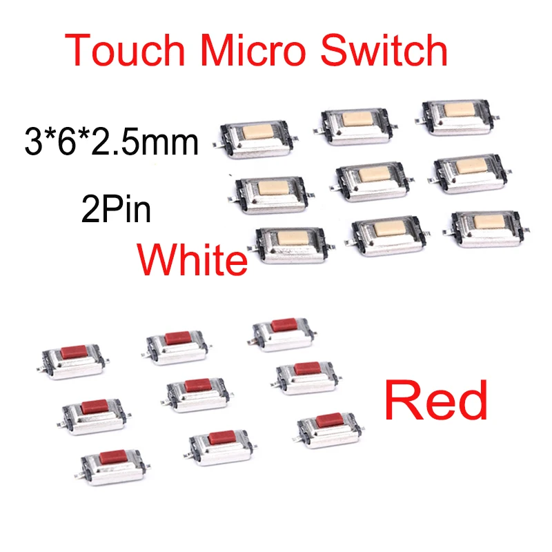 20PCS 3X6X2.5MM 터치 마이크로 스위치 버튼 패치 3X6X2.5 SMD 2Pin 흰색 빨간색 헤드 - 티몬