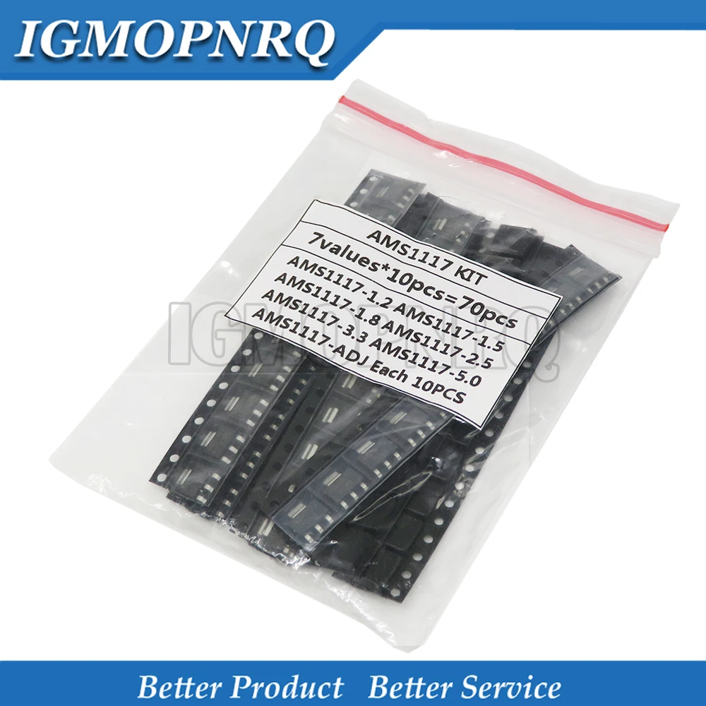 70pcs Ams1117 Voltage Regulator Kit 1.2v 1.5v 1.8v 2.5v 3.3v 5.0v Adj 1117 7 Values Each 10pcs ...