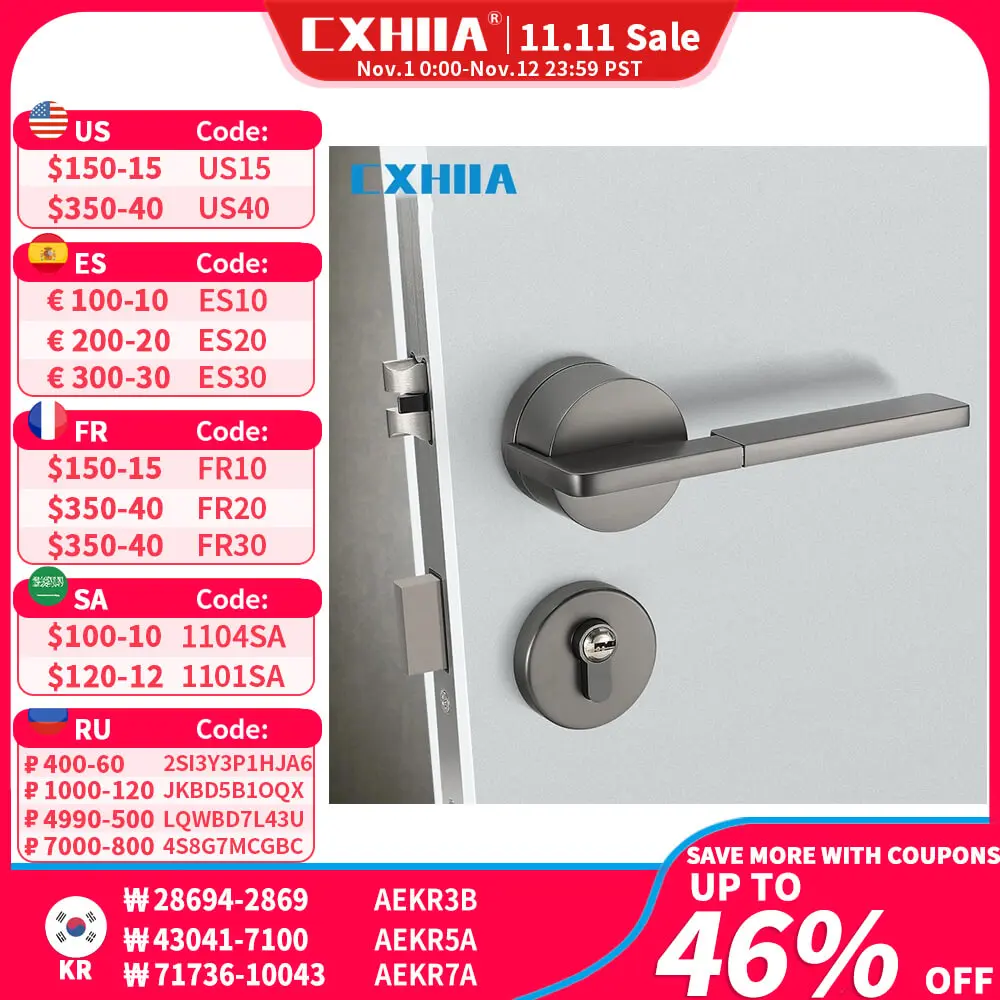 CXHIIA Simple Black Nickel Brushed Indoor Split Door Lock Zinc Alloy ...