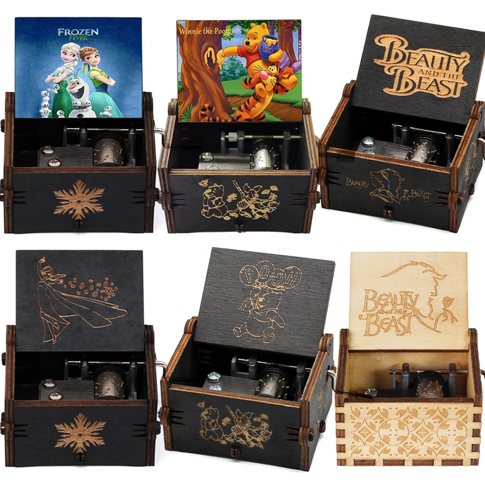 Wooden Music Box Frozen Beauty and Beast Hand Cranked Home Decoration ...