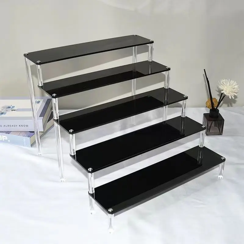 1-5-Tier-Black-Acrylic-Display-Rack-Clear-Acrylic-Pillar-Ladder ...