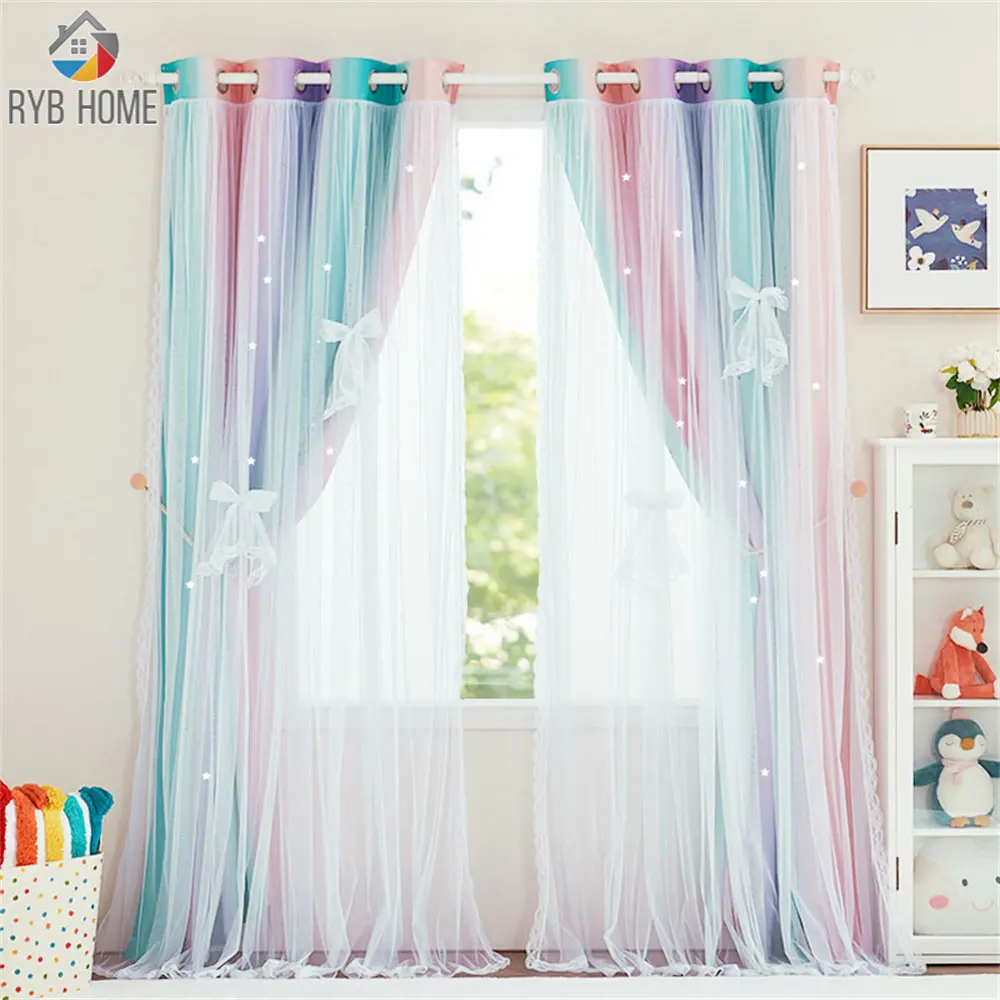 Blackout-Curtain-Shiny-Stars-Children-Cloth-Curtains-Colorful-Double ...