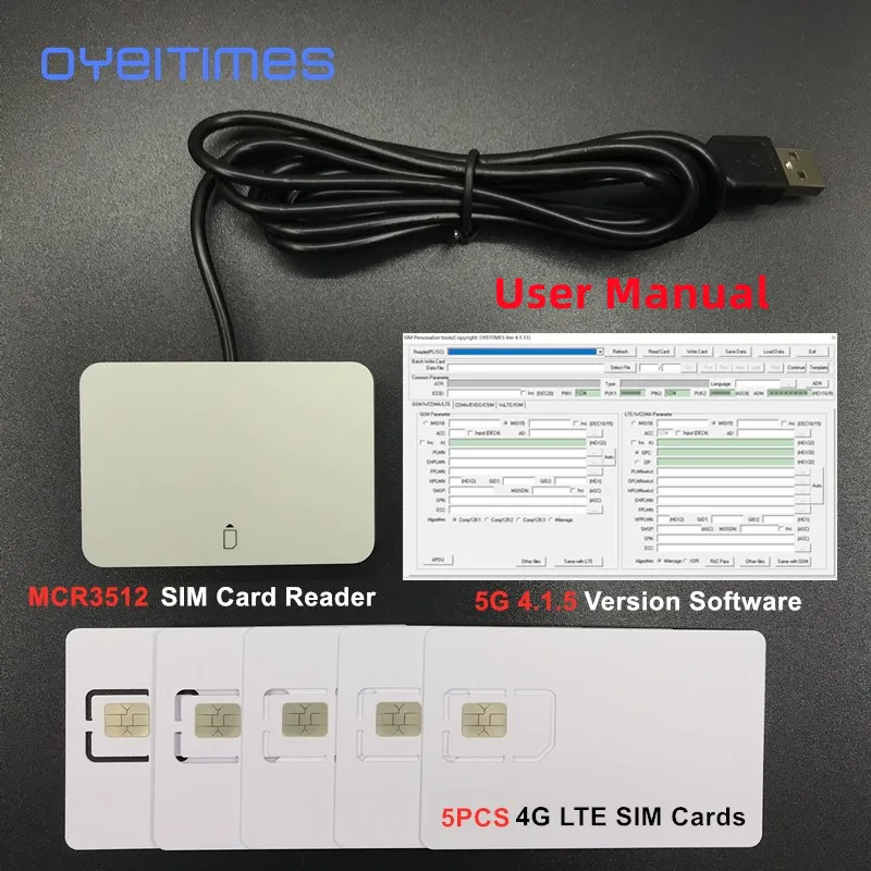 Oyeitimes 4g Lte Sim Card Reader Writer Programmer+5pcs 128k 4g Lte Blank Sim Cards +1pc ...