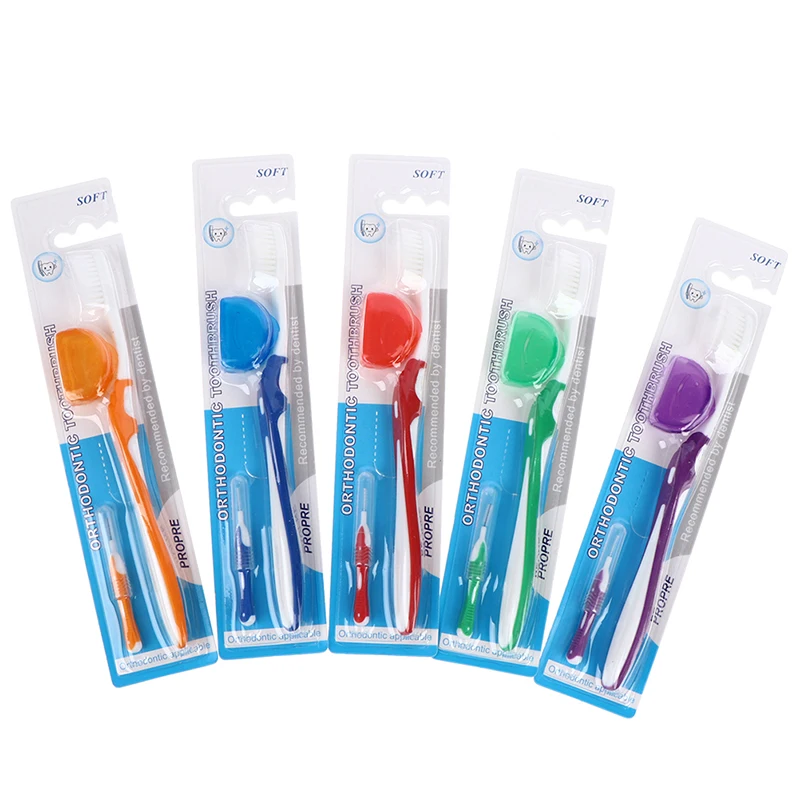 Orthodontic V-Shape Toothbrush With Sheath Interdental Brush Set Adult ...