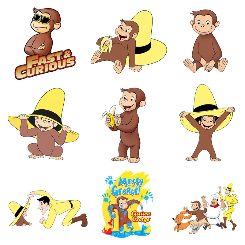 Curious George Monkey Cartoon Patches for Clothes Heat Transfer Thermal ...