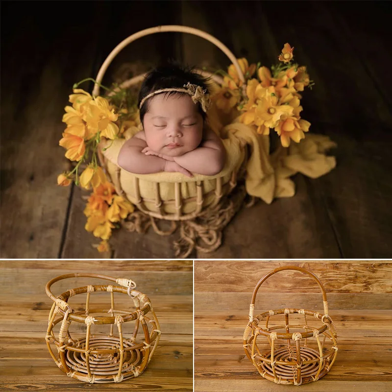 Newborn Photography Props Handmade Vintage Bamboo Rattan Basket Wooden ...