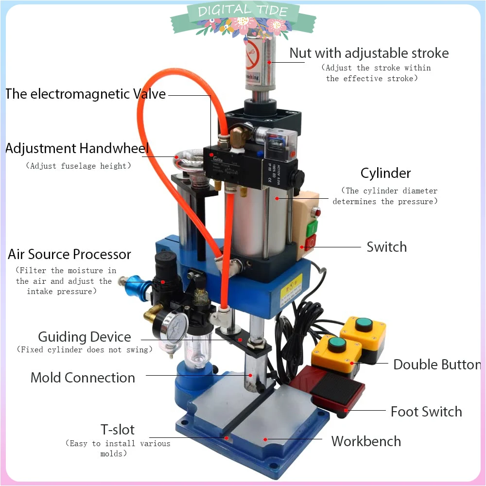 Pneumatic Punch Press Machine 440Lb/200KG Desktop Pneumatic Punching ...