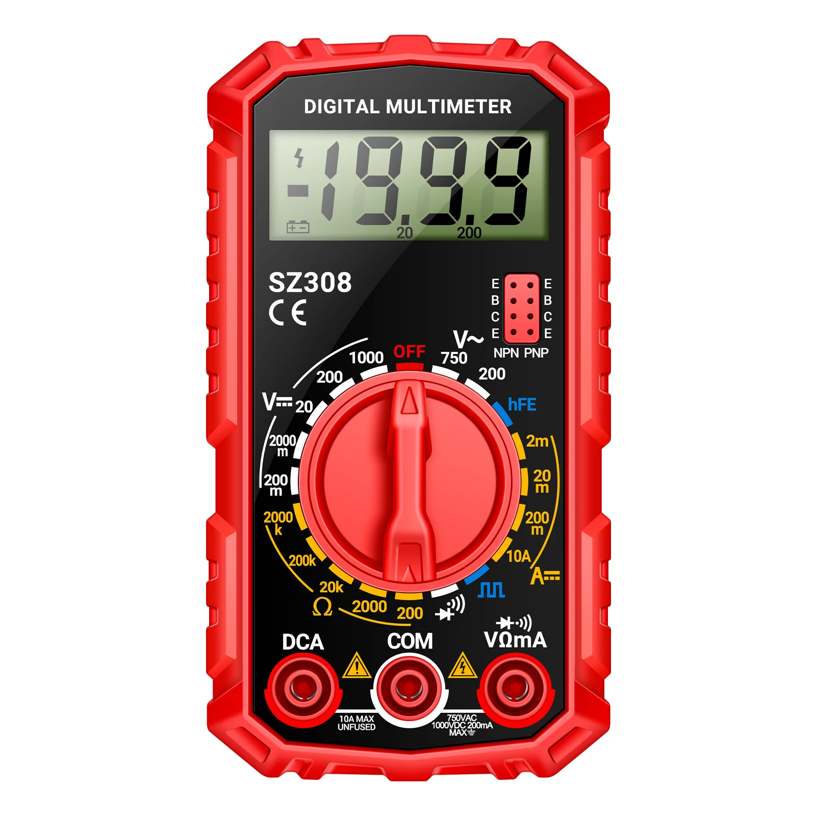 SZ308 1999 Counts Digital Multimeter Square Wave Tester Buzzer HFE ...