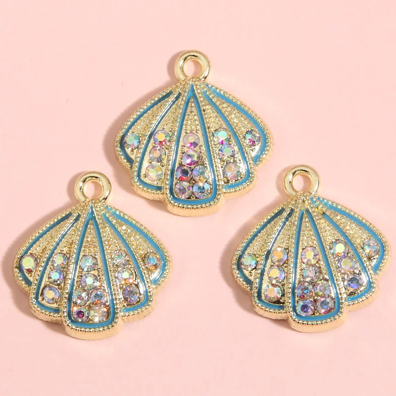 5pcs-Gold-Color-17-5x16-5mm-Cute-Enamel-Shell-Crystal-Charms-Sandbeach ...