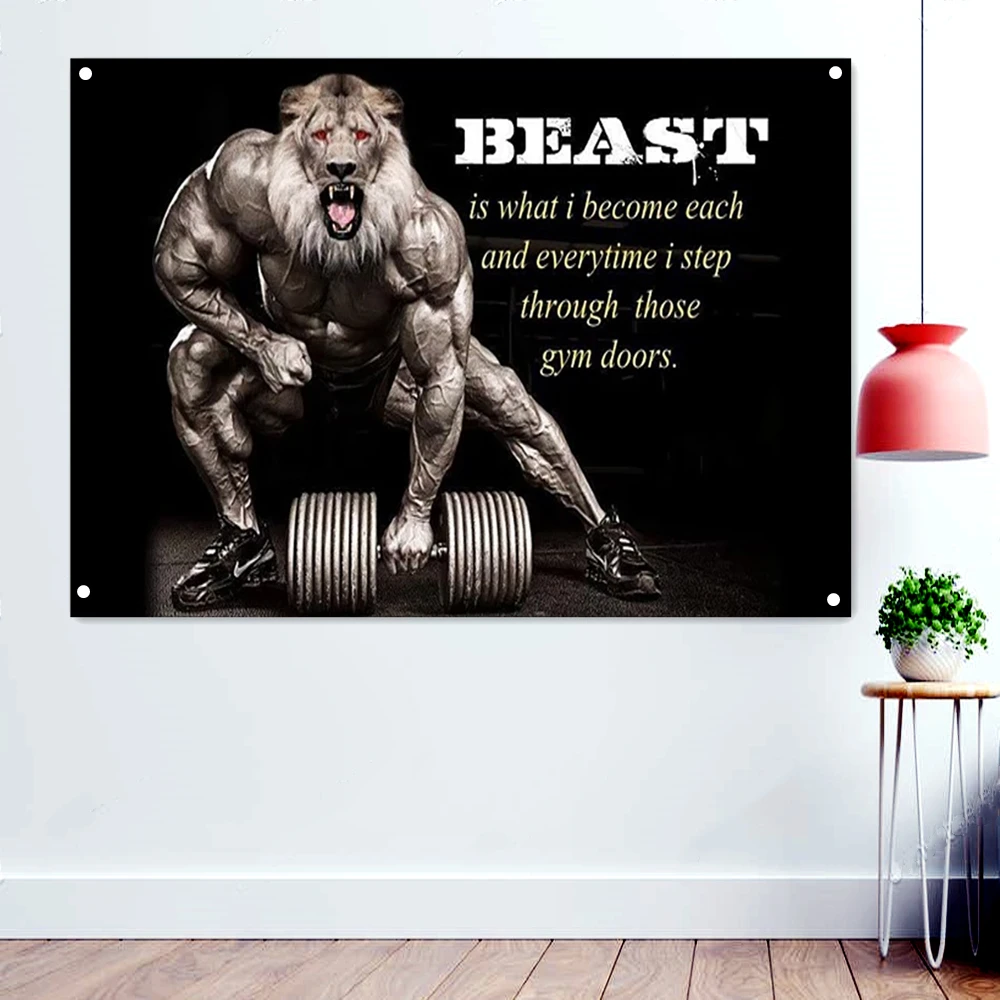 Beast Muscle Bodybuilder Motivational Wallpaper Banner Flag Gym Wall ...