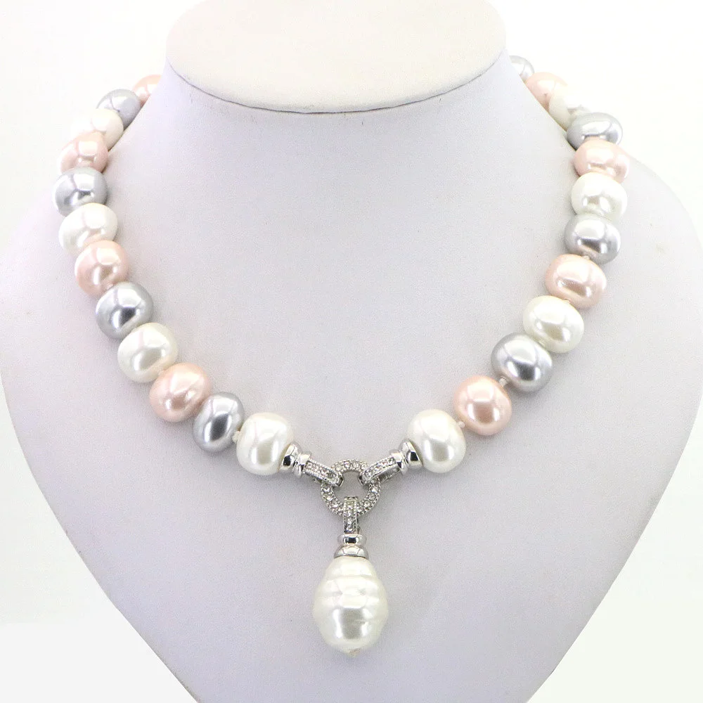 Noble 3 Colors Marine Shell Pearl Necklace Women In Pendant Necklaces ...